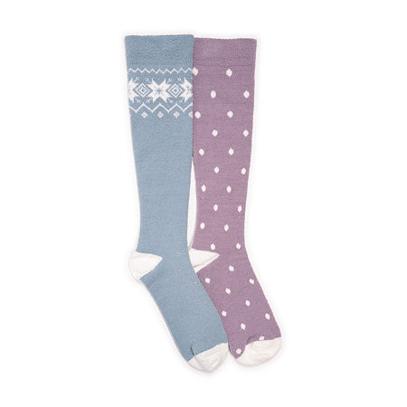 Muk Luks Womens 2 Pack Tall Compression Cozy Sock - Blue/purple pack