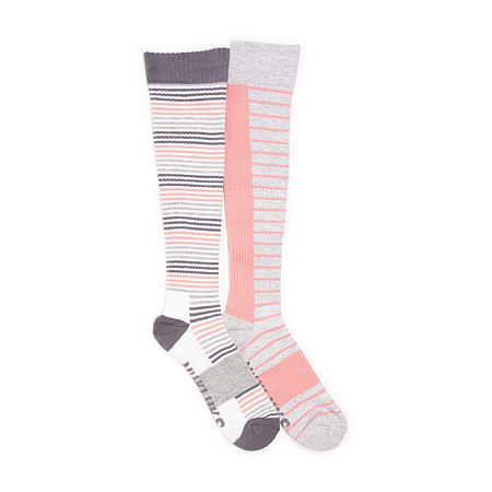 Muk Luks Womens 2 Pair Pack Cotton Compression Knee High Socks - Grey/pink