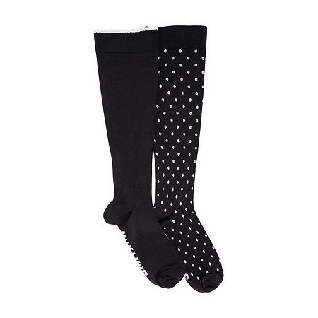 Muk Luks Womens 2 Pair Pack Nylon Compression Knee High Socks  One Wide - Ebony/dot