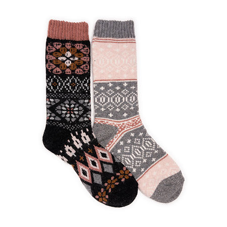 Click here for Muk Luks Womens Wool Socks 2 Pair Pack - Grey/peac... prices