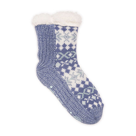 Muk Luks Womens Pieced Cabin Sox (1 Pair Pack) - Blue