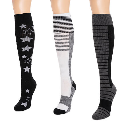 Muk Luks Womens 3 Pack Cotton Compression Knee-High Socks - Ebony