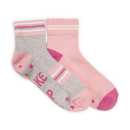 Muk Luks Womens Studio Socks - Quarter Crew Cotton Compression 2 Pack - Grey/pink pack