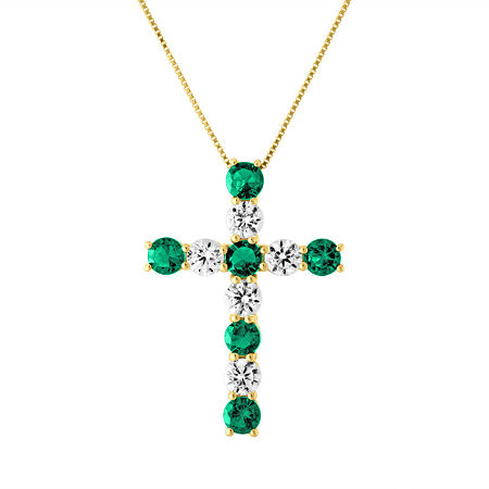 Click here for Womens Lab Created Green Emerald 10K Gold Cross 18... prices