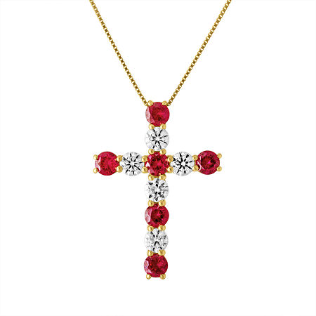 Click here for Womens Lab Created Red Ruby 10K Gold Cross 18 Inch... prices