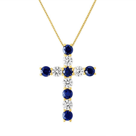 Click here for Womens Lab Created Blue Sapphire 10K Gold Cross 18... prices