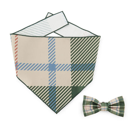 Click here for Paw & Tail Large Dog Plaid Bandana Bowtie Set  One... prices