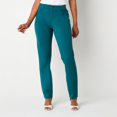 Liz Claiborne Womens Mid Rise Slim Pant-Tall, Color: Tahoe Teal - JCPenney
