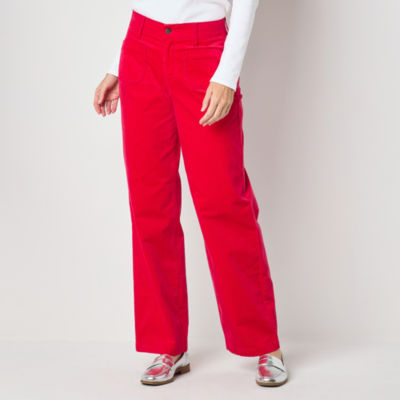 St. John's Bay Regular Fit Wide Leg Velvet Trouser, Color: Vintage Red ...