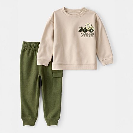 Carters Boys Toddler 2T-5T 2-Piece Long-Sleeve T-Shirt and Pants Set - Green/Tan