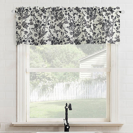 No. 918 Elodie Tonal Botanical Semi-Sheer Rod Pocket Kitchen Curtain Valance - Black