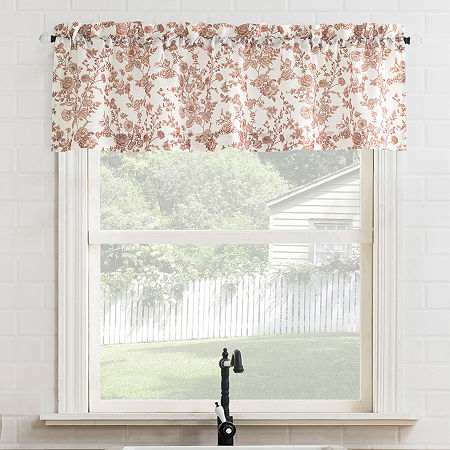No. 918 Elodie Tonal Botanical Semi-Sheer Rod Pocket Kitchen Curtain Valance - Blush pink