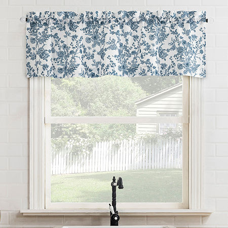 No. 918 Elodie Tonal Botanical Semi-Sheer Rod Pocket Kitchen Curtain Valance - Indigo