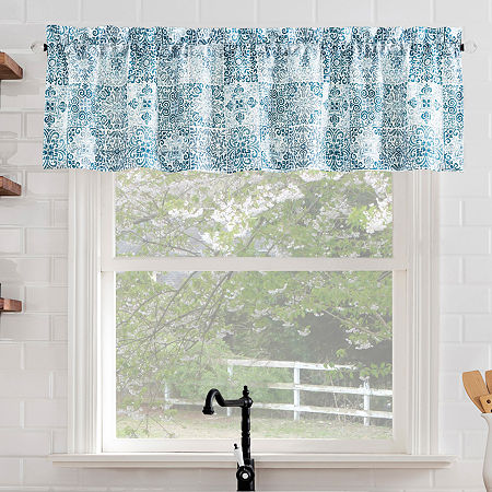 No. 918 Greco Mosaic Semi-Sheer Rod Pocket Kitchen Curtain Valance - Blue