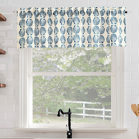 No. 918 Seaside Tonal Seashell Print Semi-Sheer Rod Pocket Kitchen Curtain Valance - White