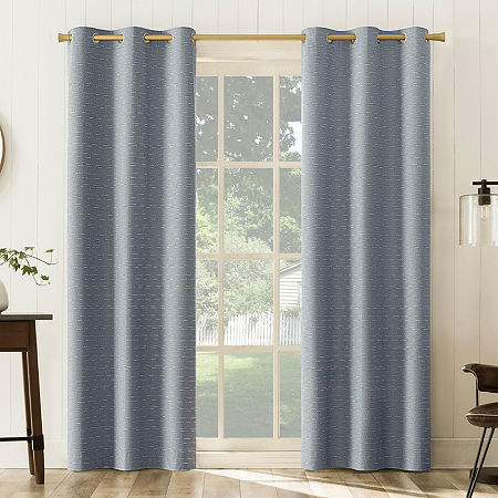 Sun Zero Drayton Slub Detail Magnetic Closure 100 Blackout Grommet Curtain Panel Pair - Denim blue