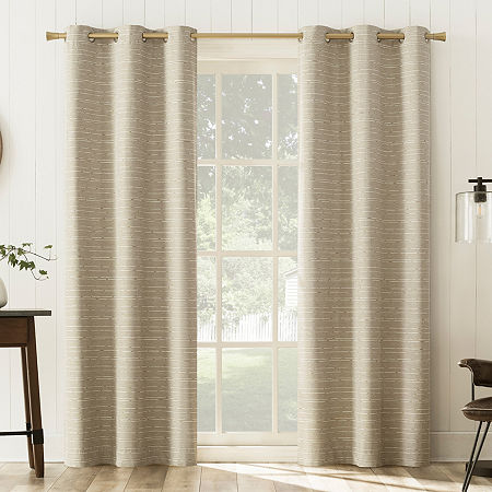 Sun Zero Drayton Slub Detail Magnetic Closure 100 Blackout Grommet Curtain Panel Pair - Natural