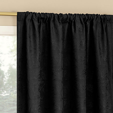 Sun Zero Belmont Floral Jacquard 100 Blackout Rod Pocket Curtain Panel - Black