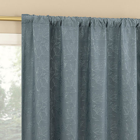 Sun Zero Belmont Floral Jacquard 100 Blackout Rod Pocket Curtain Panel - Denim blue