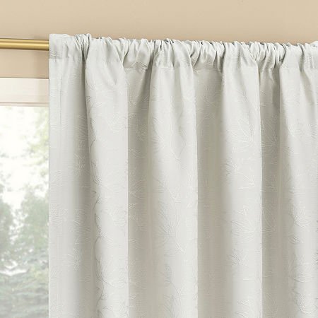 Sun Zero Belmont Floral Jacquard 100 Blackout Rod Pocket Curtain Panel - Pearl