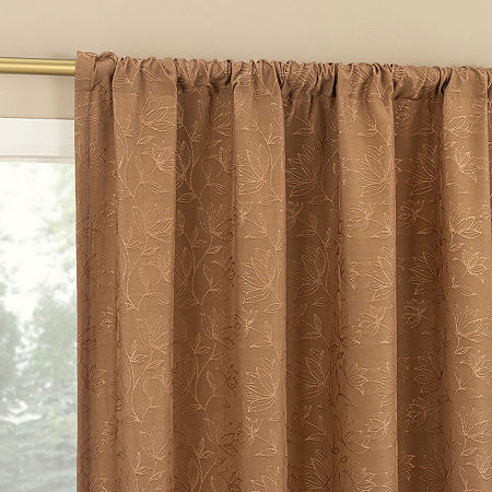 Sun Zero Belmont Floral Jacquard 100 Blackout Rod Pocket Curtain Panel - Terracotta