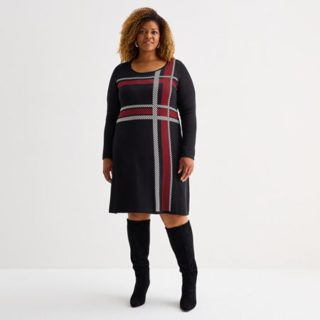 Click here for Studio 1 Womens Plus 3/4 Sleeve Plaid Sweater Dres... prices