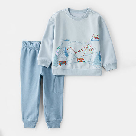 Carters Boys Toddler 2T-5T 2-Piece Day Dream Fleece Mountain Pull-on Sweatshirt and Joggers Set - Blue