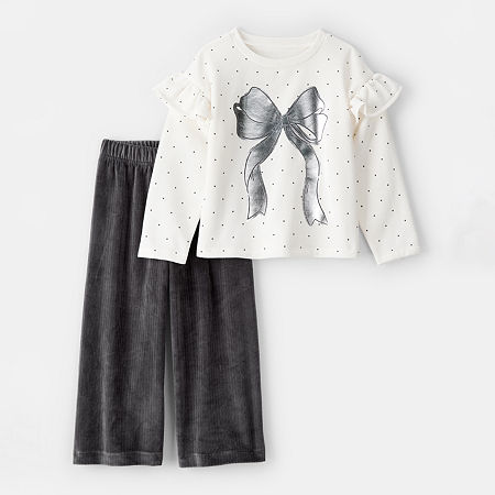 Carters Girls Toddler 2T-5T 2-Piece Day Dream Bow Print Long-Sleeve Top and Pants Set - White  Black