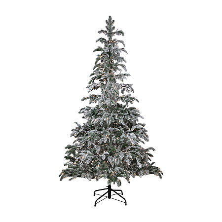 Northlight Full Whistler Noble Artificial Clear Lights 6 1/2 Foot Flocked Fir Christmas Tree  One Size  White