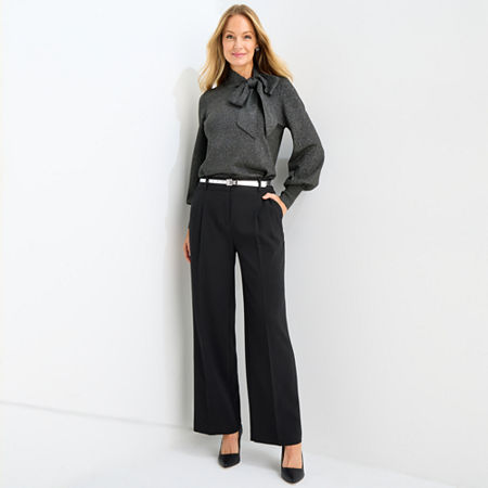 Liz Claiborne Womens Wide Leg Mid Rise Trouser  8  Black