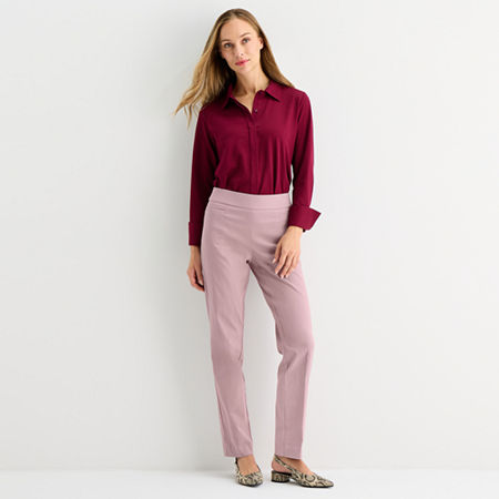 Liz Claiborne Lisa Womens Tall Straight Mid Rise Pull-On Pant  6 Tall  Purple
