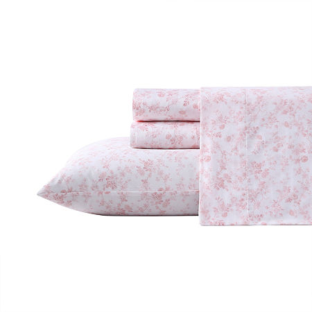 Closeout! Laura Ashley 300 Thread Count Cotton Sateen 4-Pc. Sheet Set  King - Bella Pink