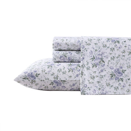 Closeout! Laura Ashley 300 Thread Count Cotton Sateen 4-Pc. Sheet Set  King - Lilian Lilac