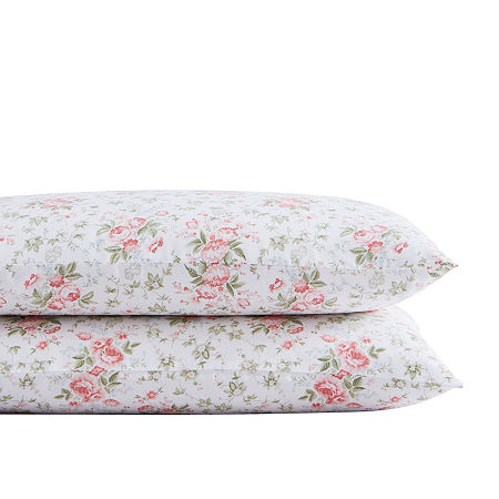 Closeout! Laura Ashley 300 Thread Count Cotton Sateen Pillowcase Pair  Standard - Lilian