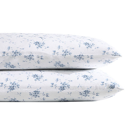 Closeout! Laura Ashley 300 Thread Count Cotton Sateen Pillowcase Pair  Standard - Blue Cashmere