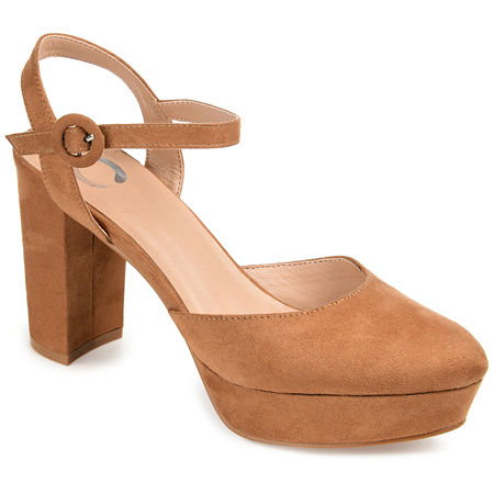 Journee Collection Womens Roslynn Platform Block Heel Dress Pumps - Tan