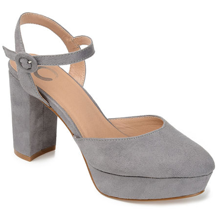 Journee Collection Womens Roslynn Platform Block Heel Dress Pumps - Gray