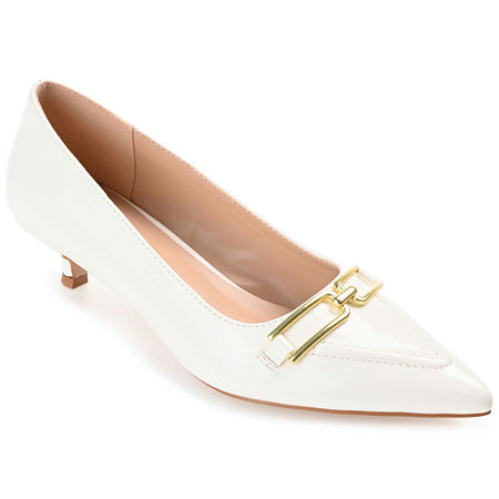Journee Collection Womens Rumi Pointed Toe Kitten Heel Pumps - White