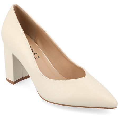 Journee Collection Womens Simonne Block Heel Pointed Toe Pumps - Cream