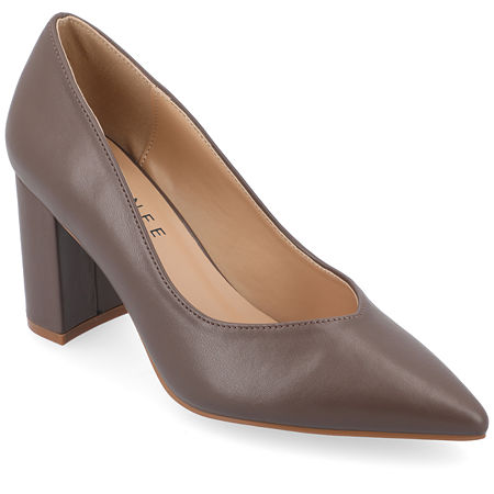 Journee Collection Womens Simonne Block Heel Pointed Toe Pumps - Truffle