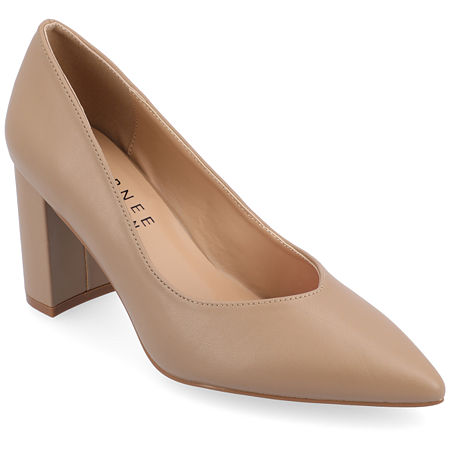 Journee Collection Womens Simonne Block Heel Pointed Toe Pumps - Mocha