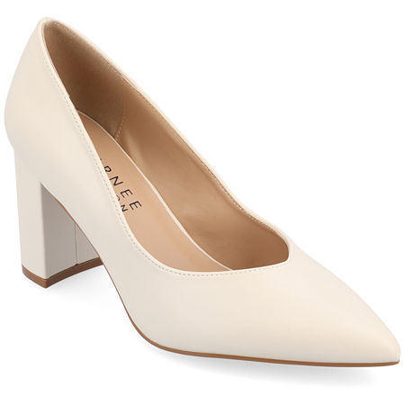 Journee Collection Womens Simonne Block Heel Pointed Toe Pumps - Porcelain