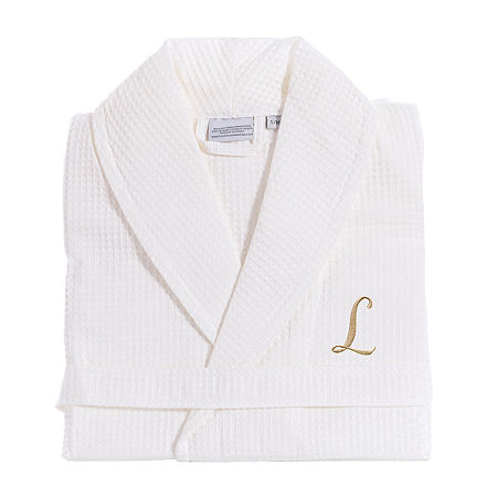 Linum Home Personalized Unisex Embroidered Turkish Cotton Waffle Weave Bathrobe - Gold L