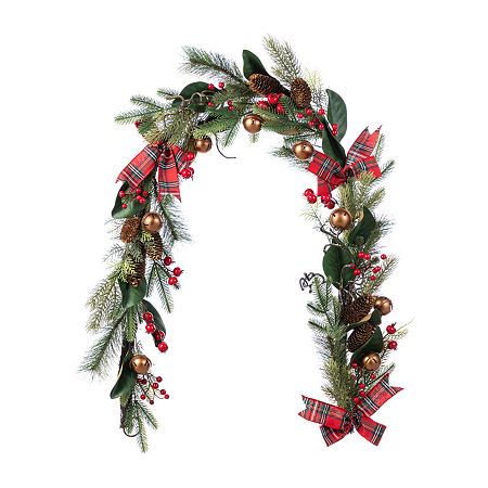 Glitzhome 6 Christmas Bell  Pinecone and Berry Bow Garland - Multi