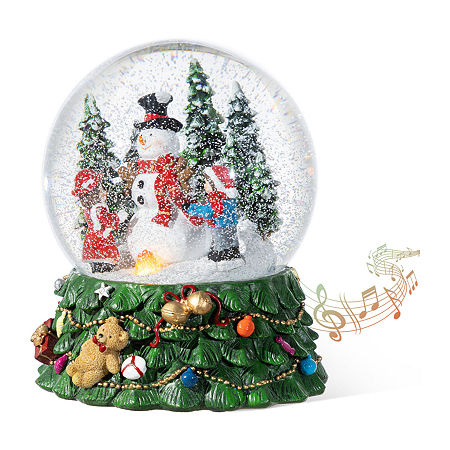 Glitzhome 150mm Lighted Resin Christmas Musical Snowflakes Snowman Water Globe - Multi