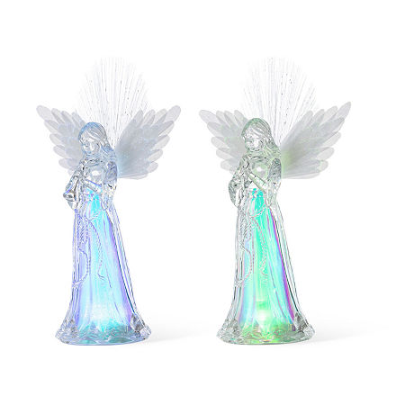 Glitzhome Christmas Lighted Color Changing Tabletop Angel Figurines  Set of 2 - Multi