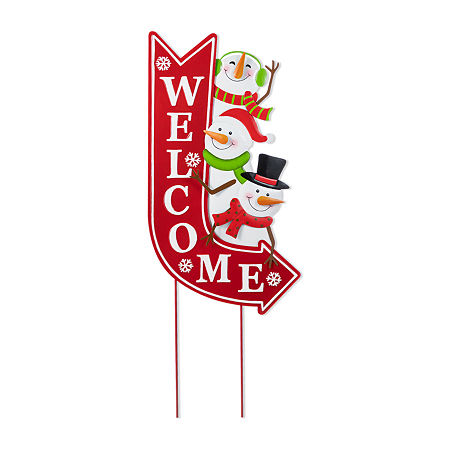 Glitzhome 35.75 Metal Christmas Snowmen Arrow Welcome Yard Stake - Multi