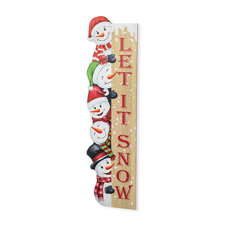 Glitzhome 41.75 Lighted Wooden Christmas Let It Snow Stack Snowman Porch Decor - Multi