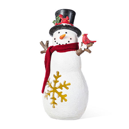 Glitzhome 15 Lighted Resin Christmas Snowman Figurine - Multi