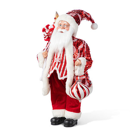 Glitzhome 18 Faux Fur Christmas Peppermint Santa Figurine - Multi